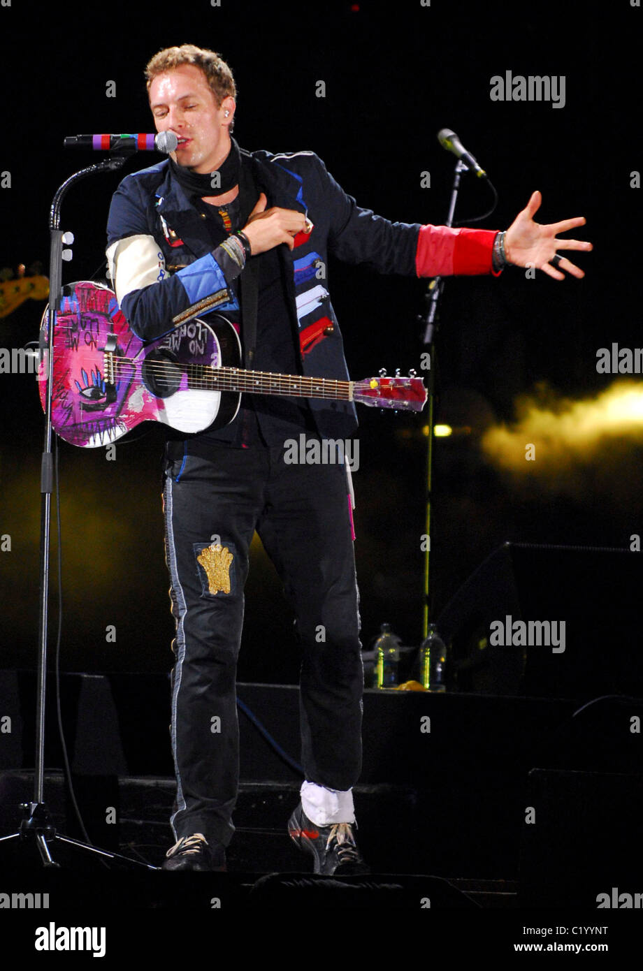 Chris Martin Coldplay perform live at the Lancashire County Cricket ...