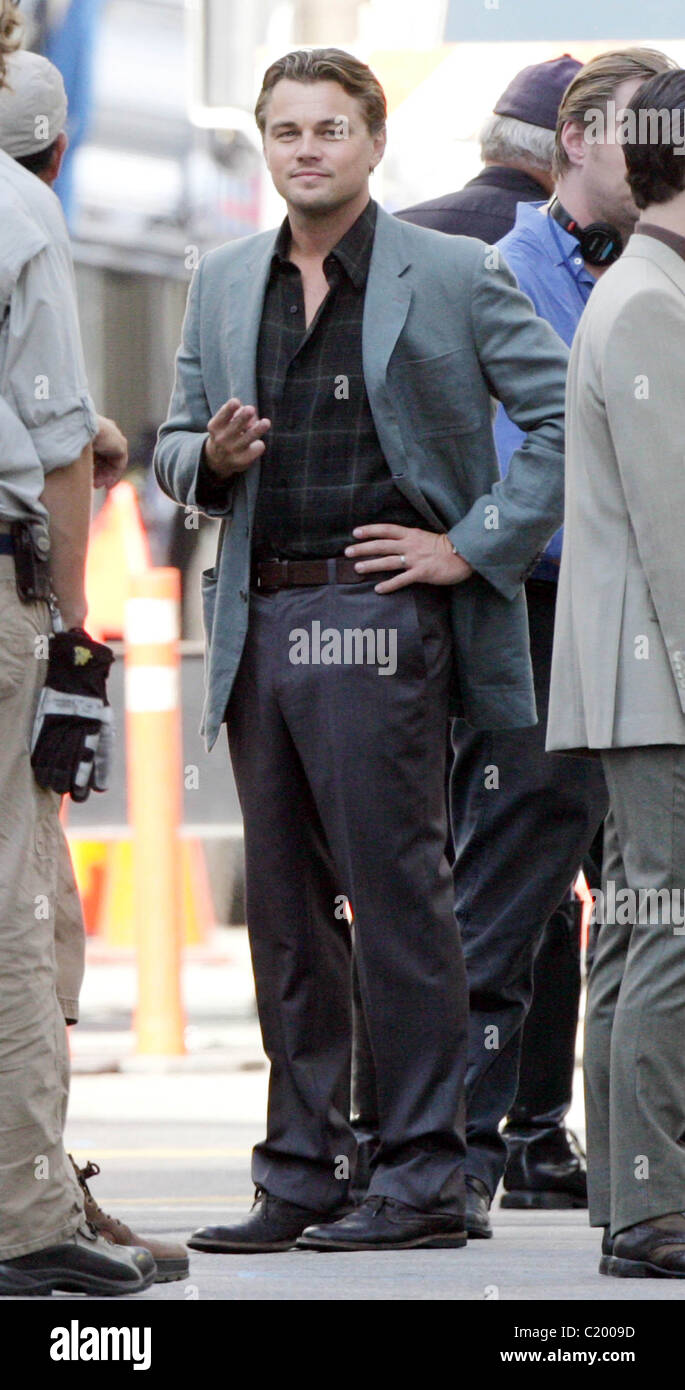Leonardo DiCaprio on the film set for his new film 'Inception' on ...