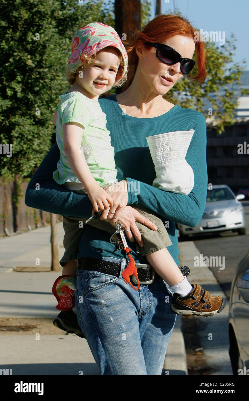 Marcia Cross walking with her daughters in Brentwood. Los Angeles ...