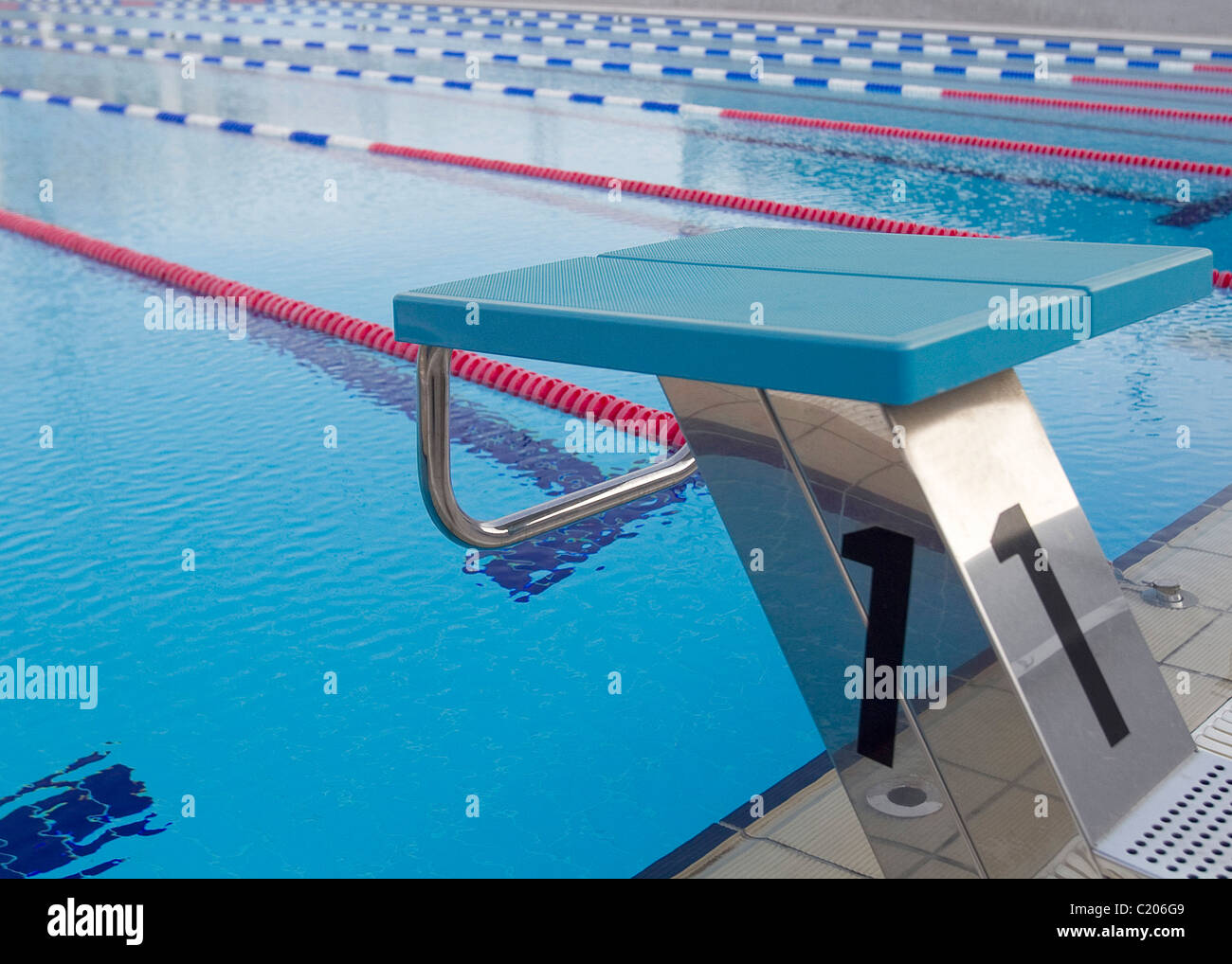 Starting platforms with numbers for swimming races Stock Photo - Alamy