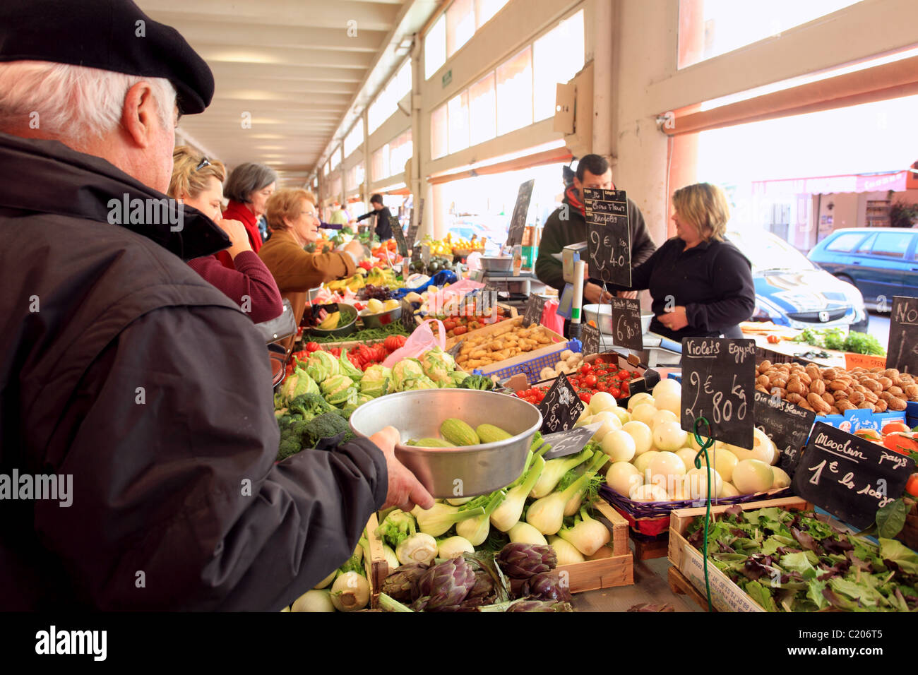 The popular covered market of Cannes Forville Stock Photo - Alamy