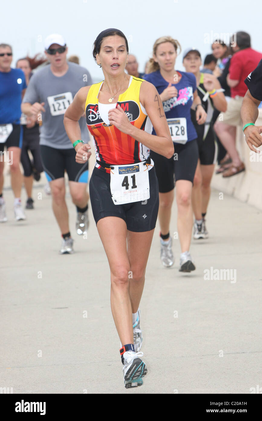 Teri Hatcher competes in the Malibu Triathlon. Los Angeles, California ...