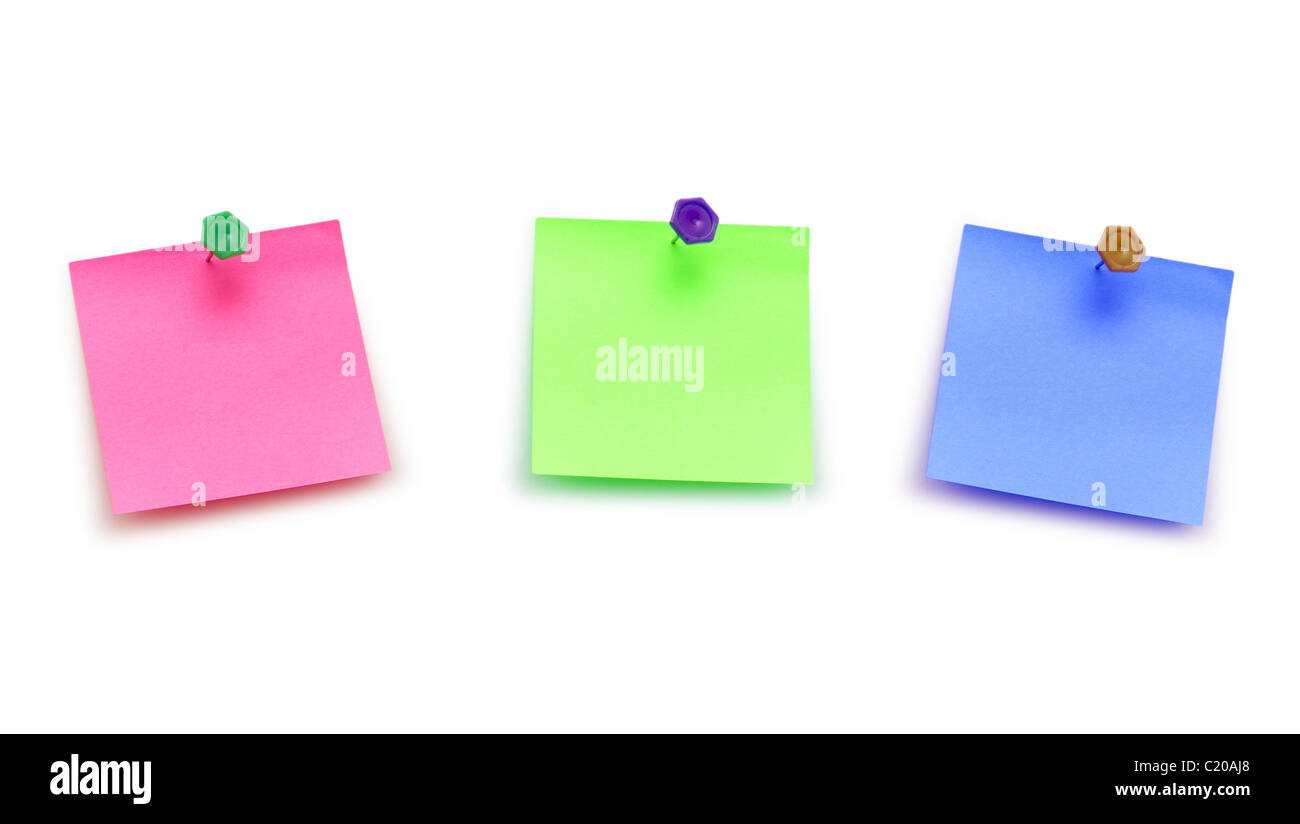 Three post it notes isolated on white Stock Photo - Alamy