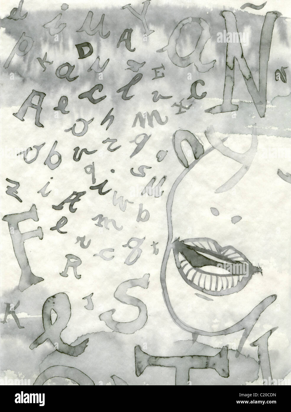 watercolor concept about being talkative,communication and words Stock ...