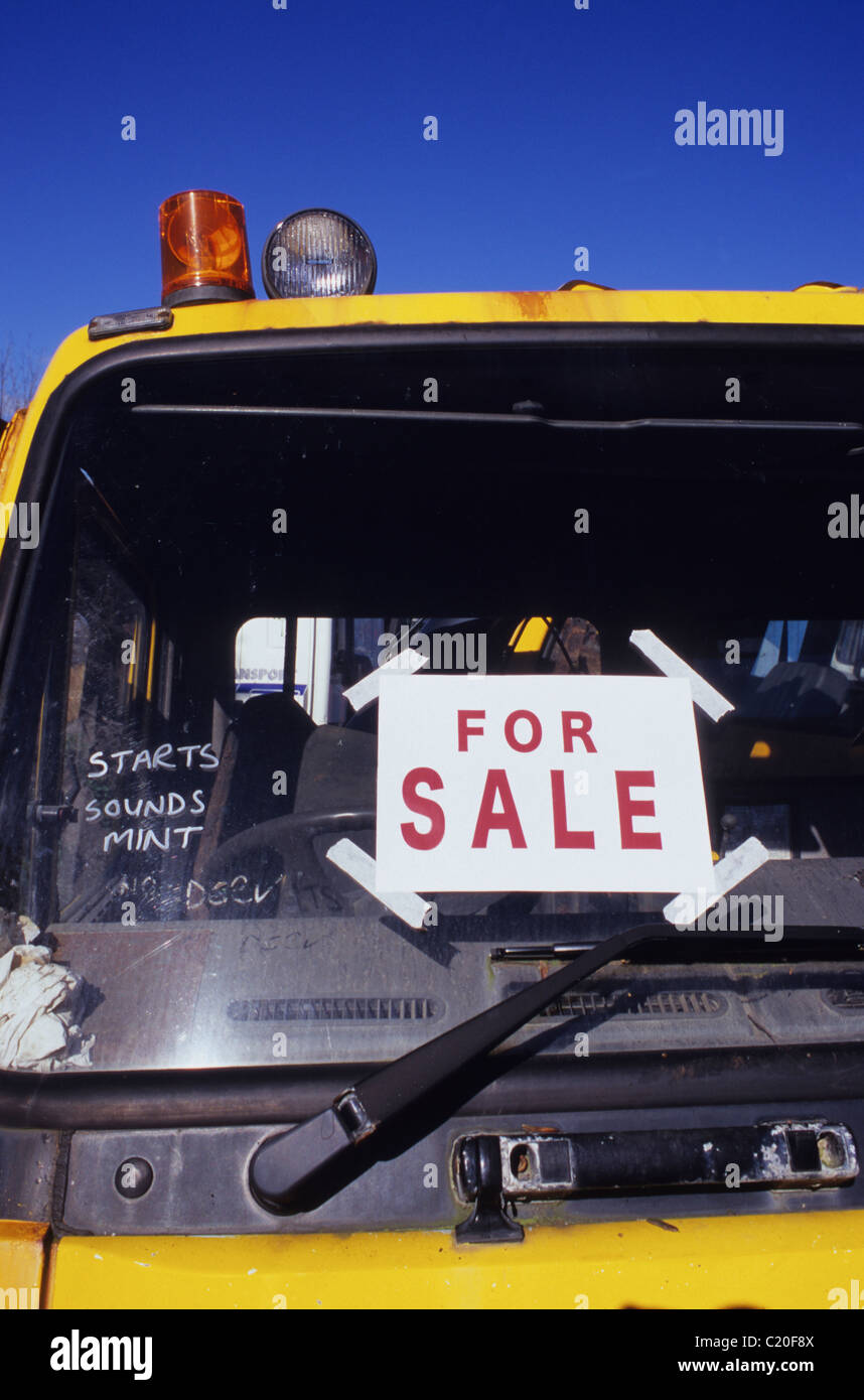 for sale sign in window of secondhand lorry uk Stock Photo - Alamy