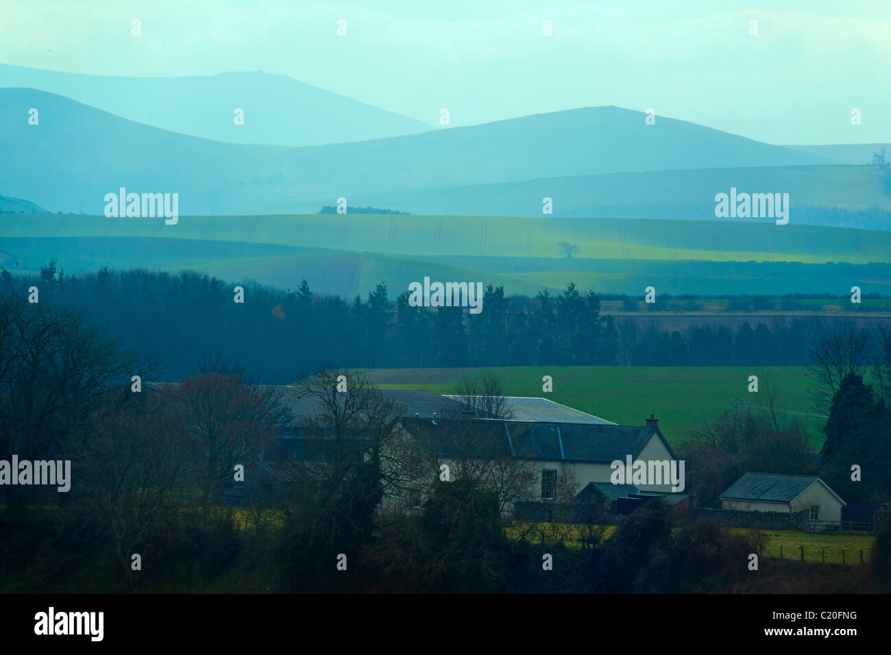 View south to Cheviot Hills and English border from near Coldstream ...