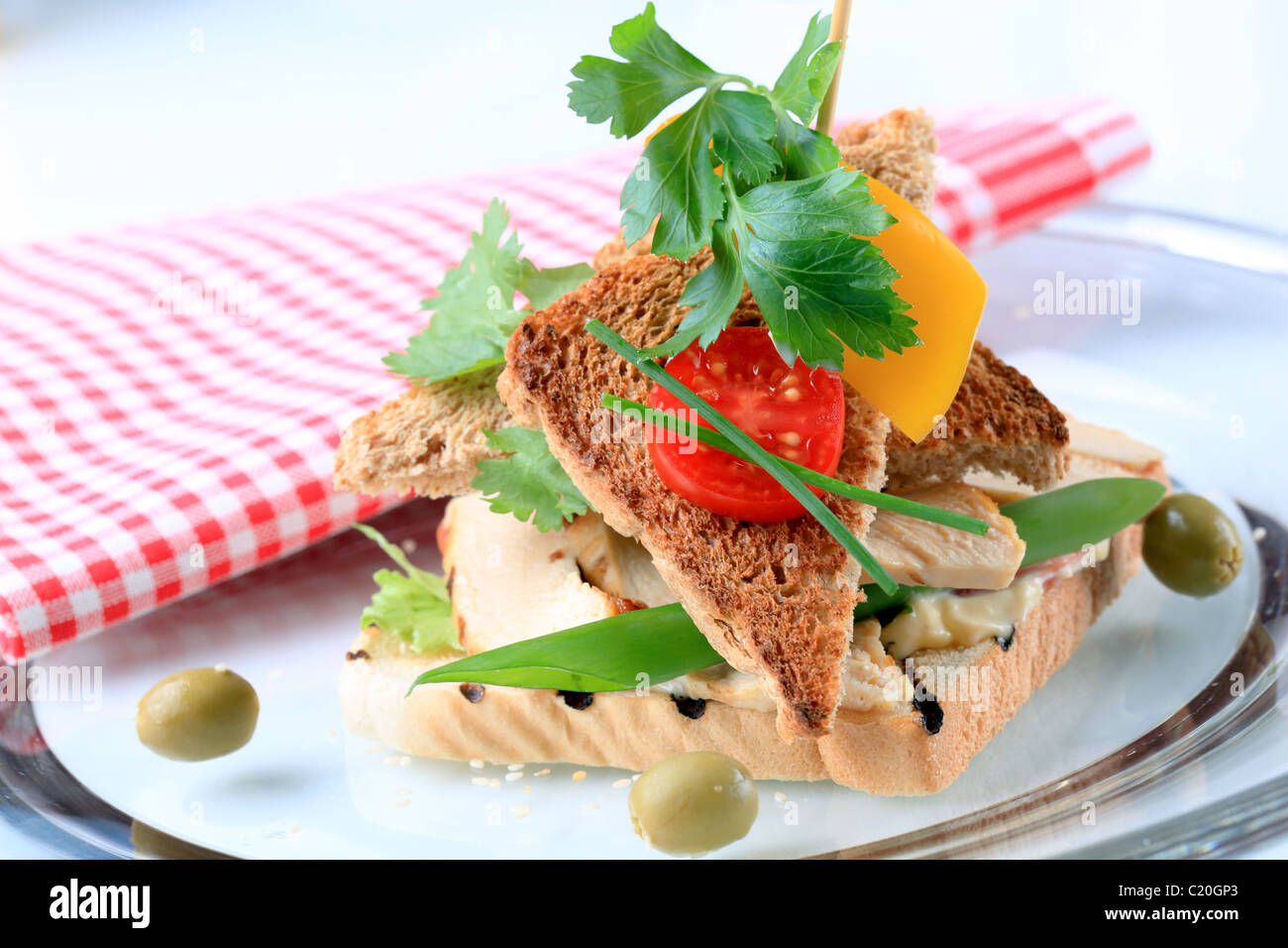 Toasted bread with grilled chicken meat Stock Photo - Alamy