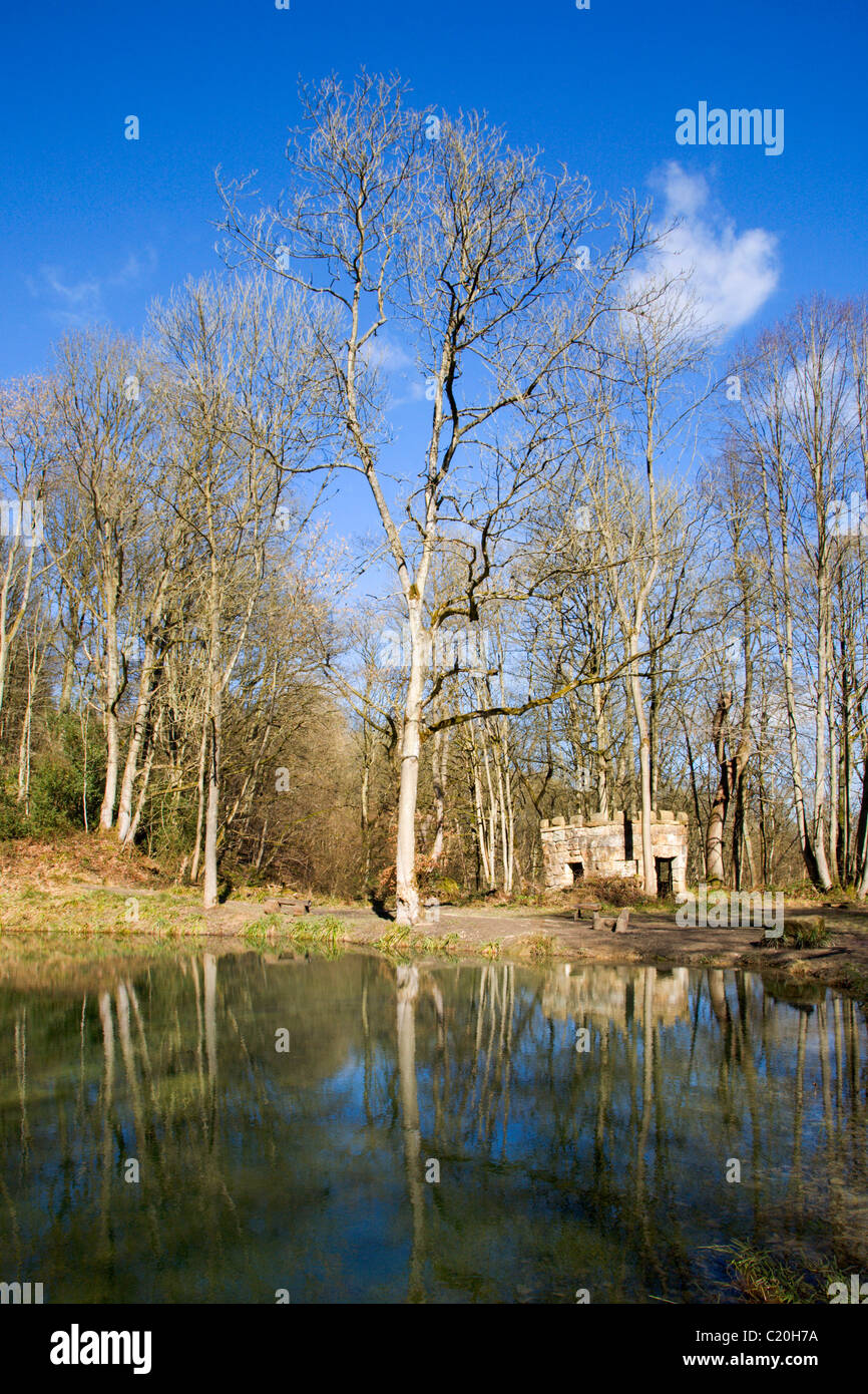 Fountain Pond and Rustic Temple Hackfall Woods North Yorkshire England ...