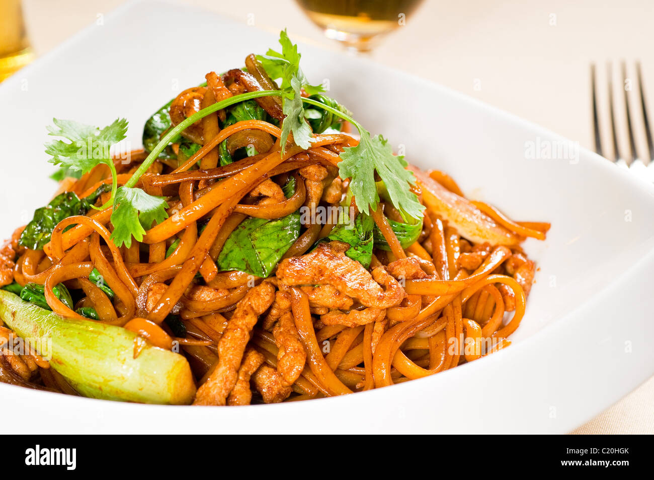 classic fresh chinese fried noodles with pork and vegetables and ...
