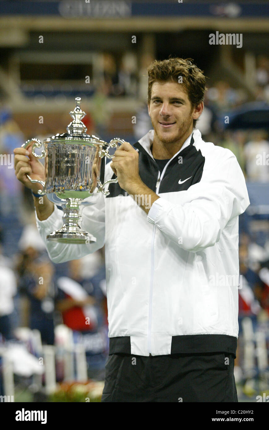 Juan Martin del Potro of Argentina with his trophy after beating Roger ...