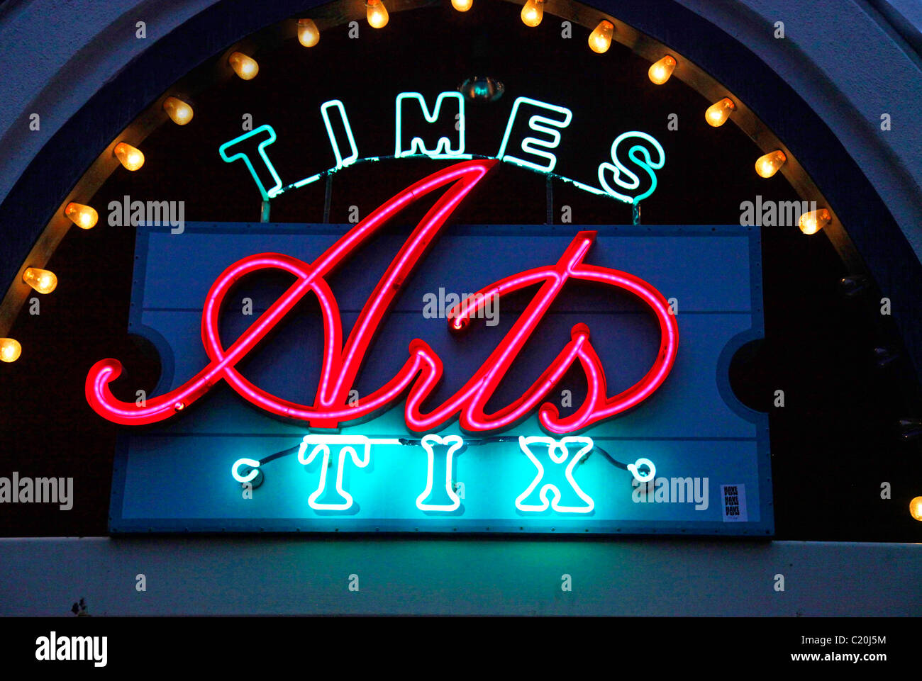 Times Arts Tix neon sign Stock Photo - Alamy