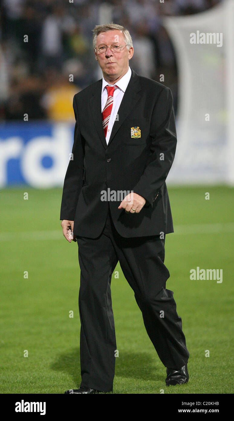 Coach Sir Alex Ferguson of Manchester United at the UEFA Champions ...