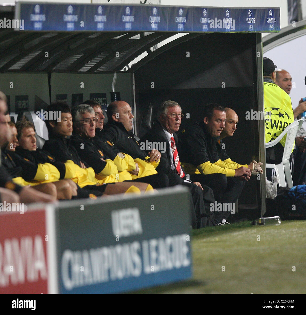 Coach Sir Alex Ferguson of Manchester United during the UEFA Champions ...