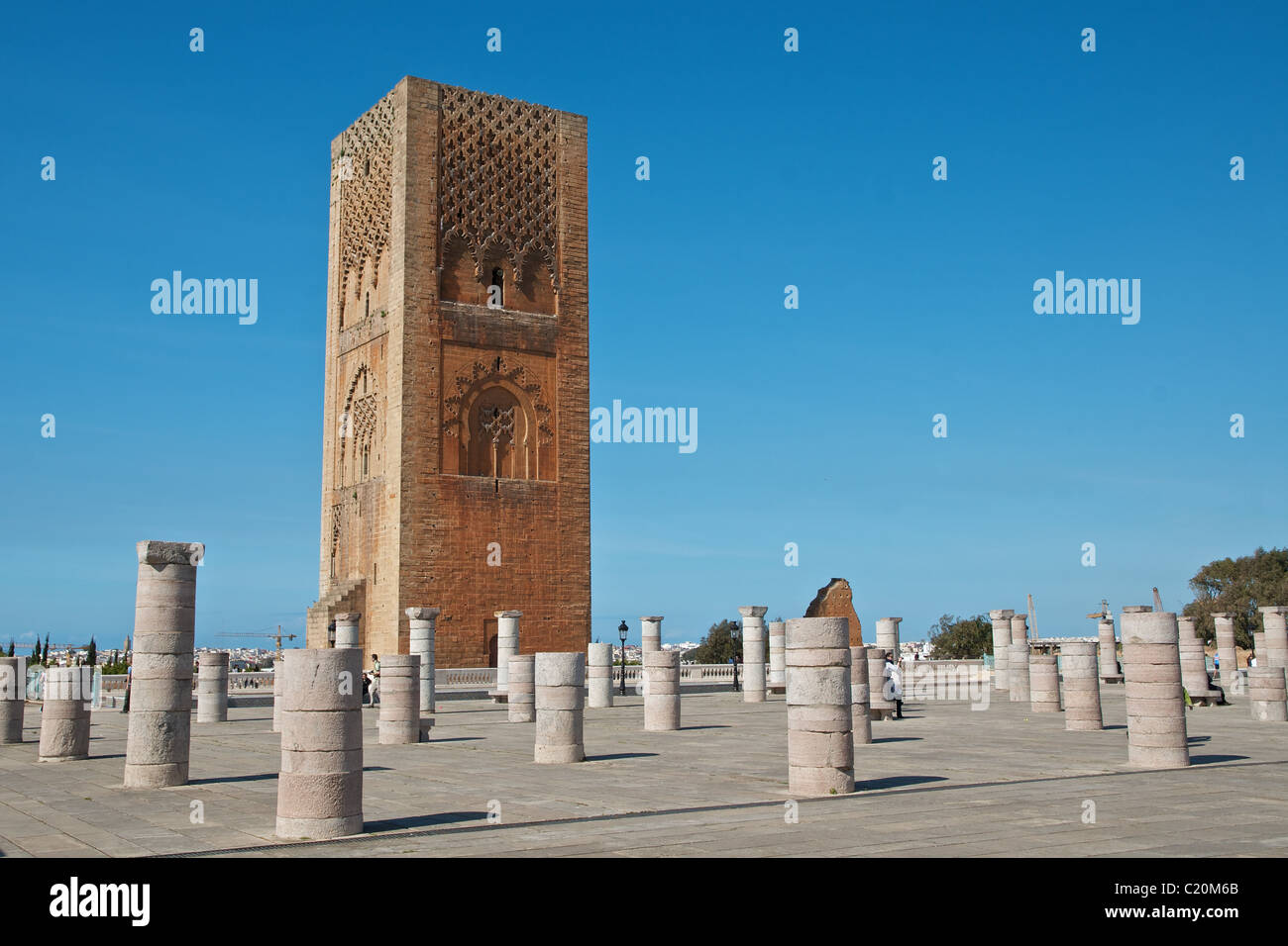Hassan tower in Rabat, Morocco. Unfinished mosque minaret overlooking ...