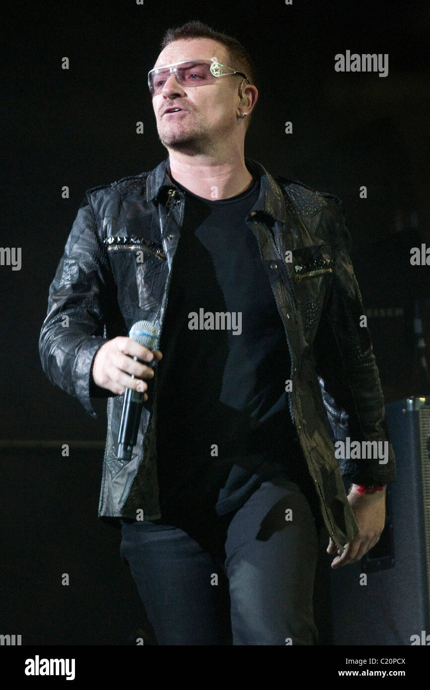 Bono U2 performing live in concert at the Giants Stadium East ...