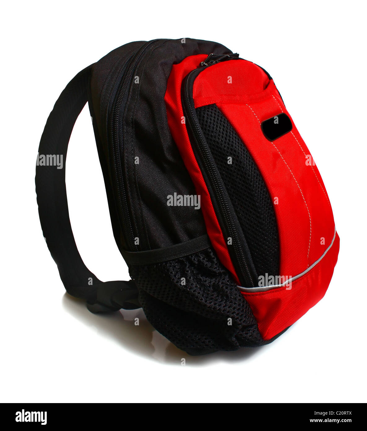 red and black backpack isolated on white background Stock Photo - Alamy