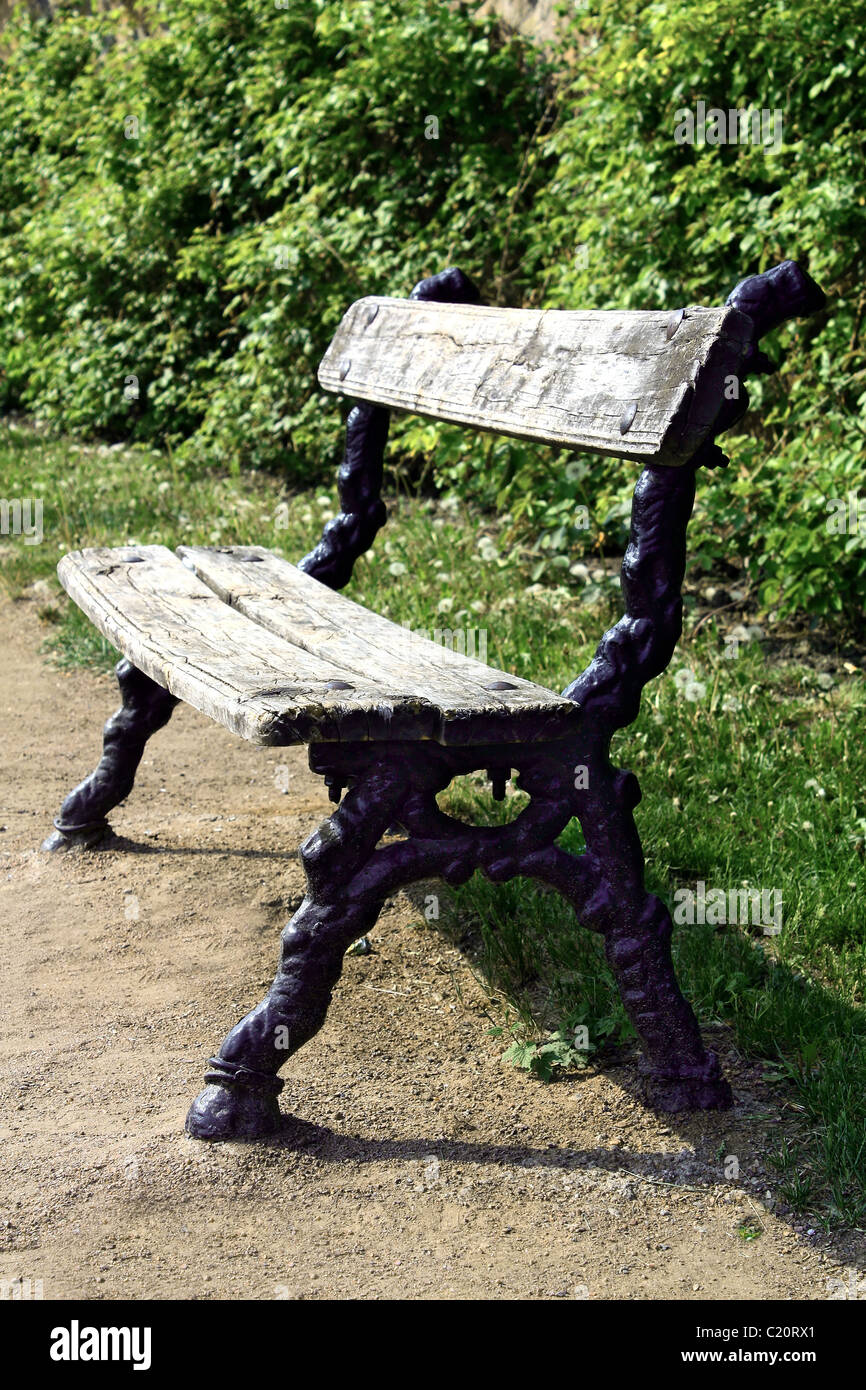 old bench wooden and ferrous in park Stock Photo - Alamy