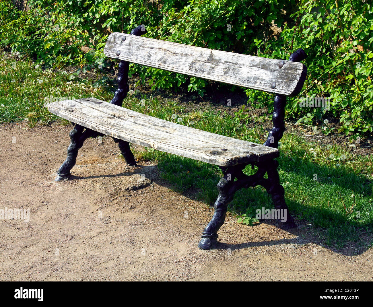old bench wooden and ferrous in park Stock Photo - Alamy