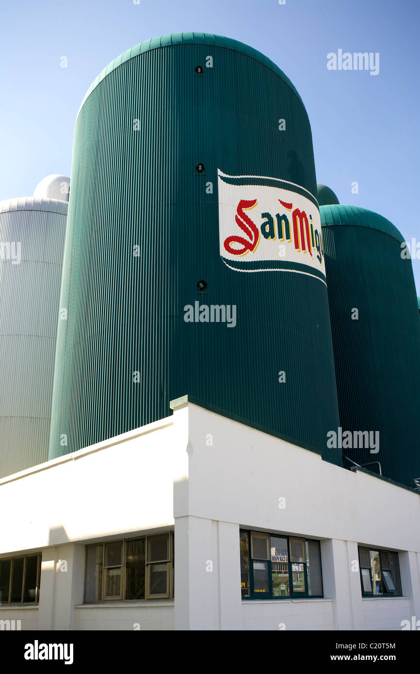 Fermentation towers at the San Miguel brewery, Malaga, Andalucia, Spain ...