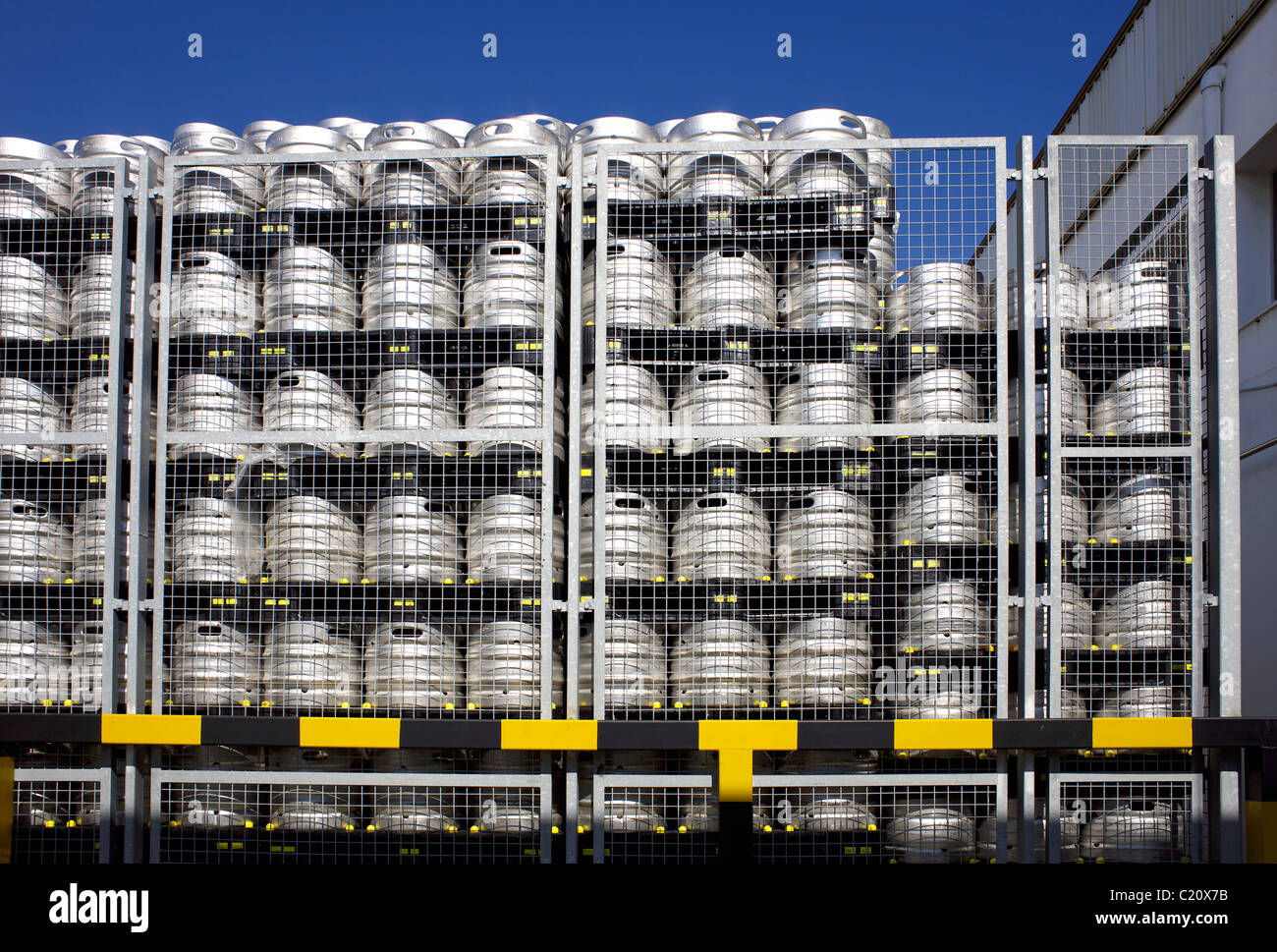 Stack of aluminium beer barrels, kegs, barrel, keg, stacks, aluminium ...
