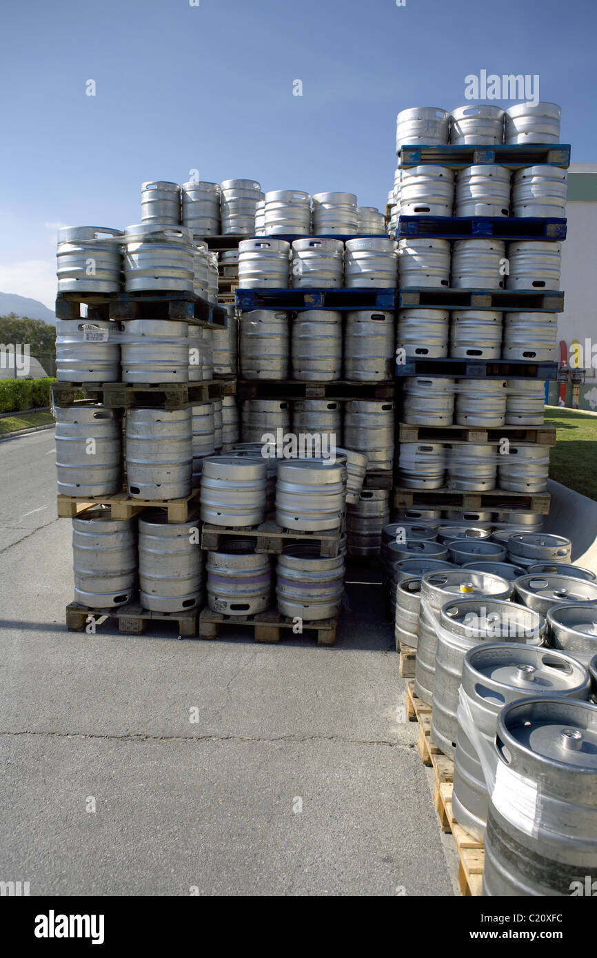 Stack of aluminum beer barrels, kegs, barrel, keg, stacks, aluminium ...