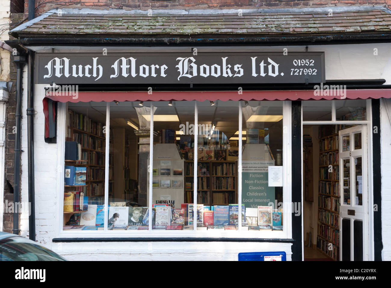 Traditional bookshop in the historic Shropshire town of Much Wenlock ...