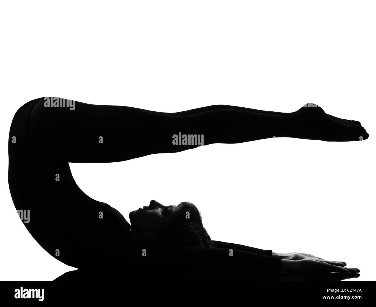 woman halasana Shoulder Stand yoga pose posture position in silouhette ...