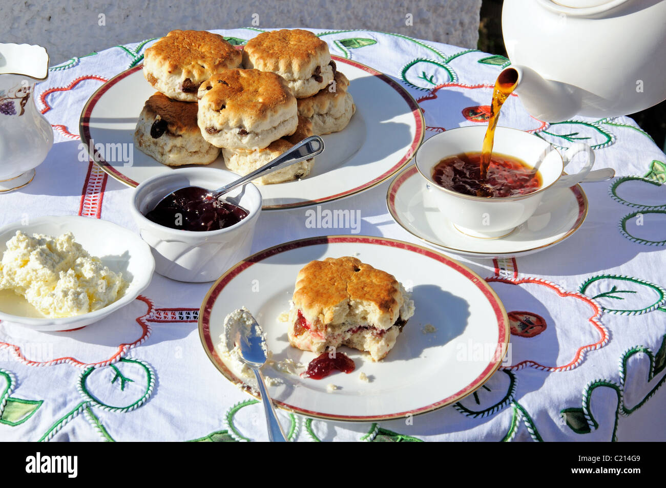 Scones with strawberry jam and clotted cream Stock Photo - Alamy