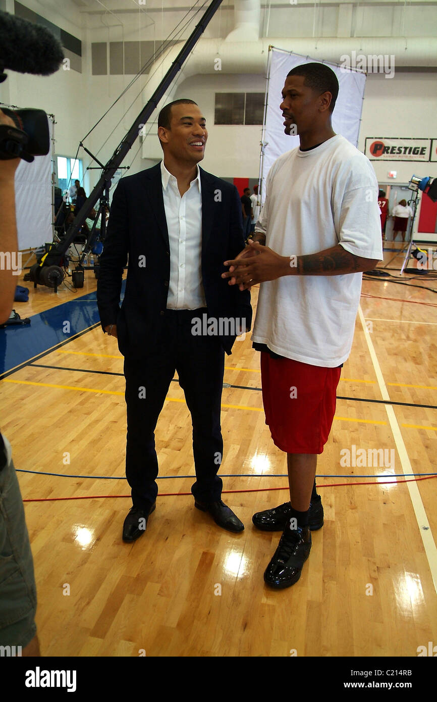 Michael Yo and Jalen Rose on the set of the new movie 'Cookout 2' Miami ...