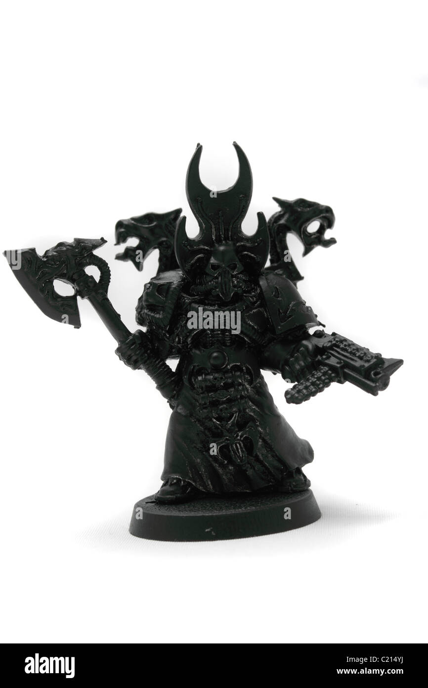 Chaos Space Marine Sorcerer with Force axe - undercoated. Metal figure ...