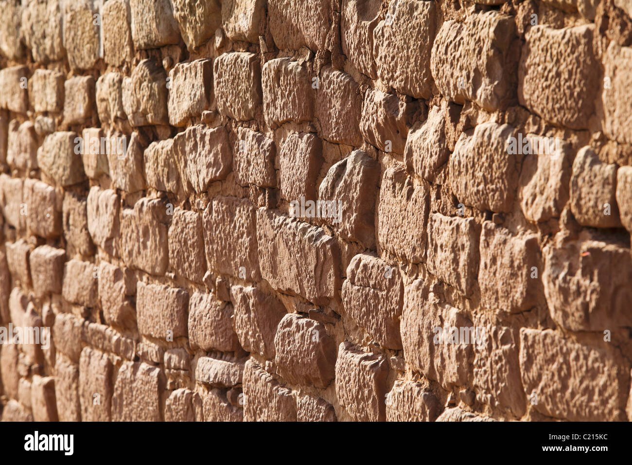 A detail view of an Adobe mortar wall on the Sun Temple in Mesa Verde ...