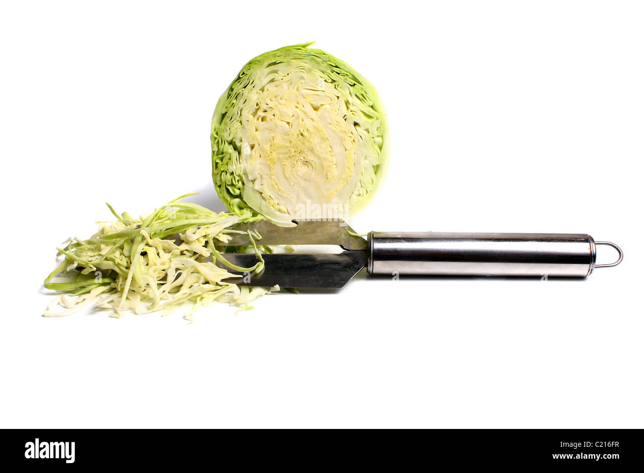 cut cabbage and knife isolated on white background Stock Photo - Alamy