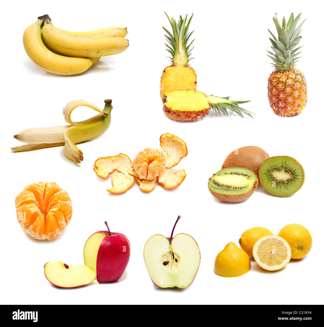 much ripe fruits isolated on white background Stock Photo - Alamy