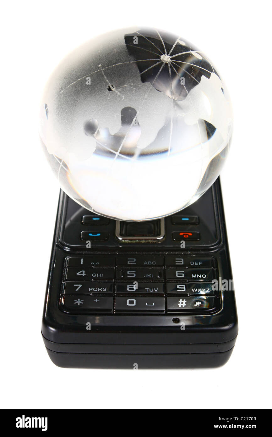 glass globe on a mobile telephone isolated on white background Stock ...