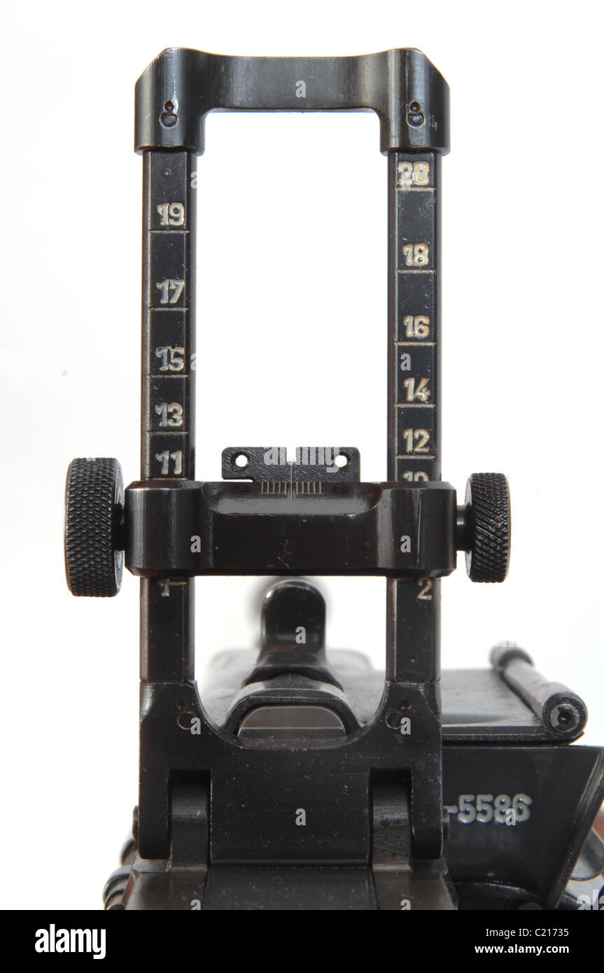 A detail close up of a machine gun sight. Other weapon images available ...