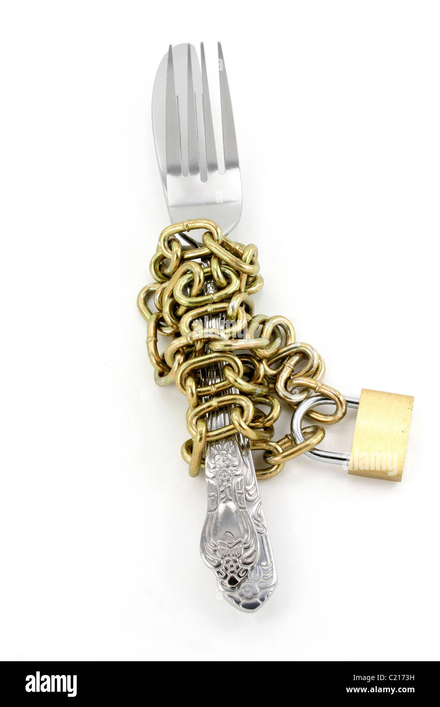 chain and fork with white background, concept of diet Stock Photo - Alamy