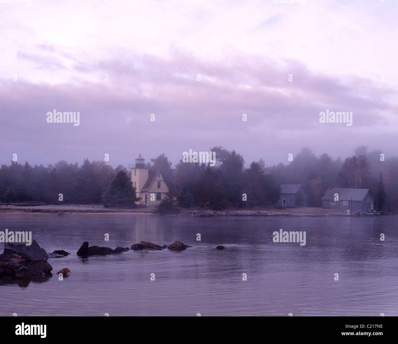 Lighthouse in the Mist, MI Stock Photo - Alamy