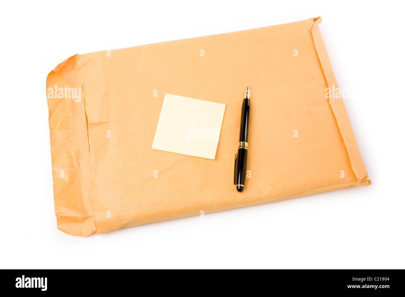 big envelope and notepaper with white background Stock Photo - Alamy