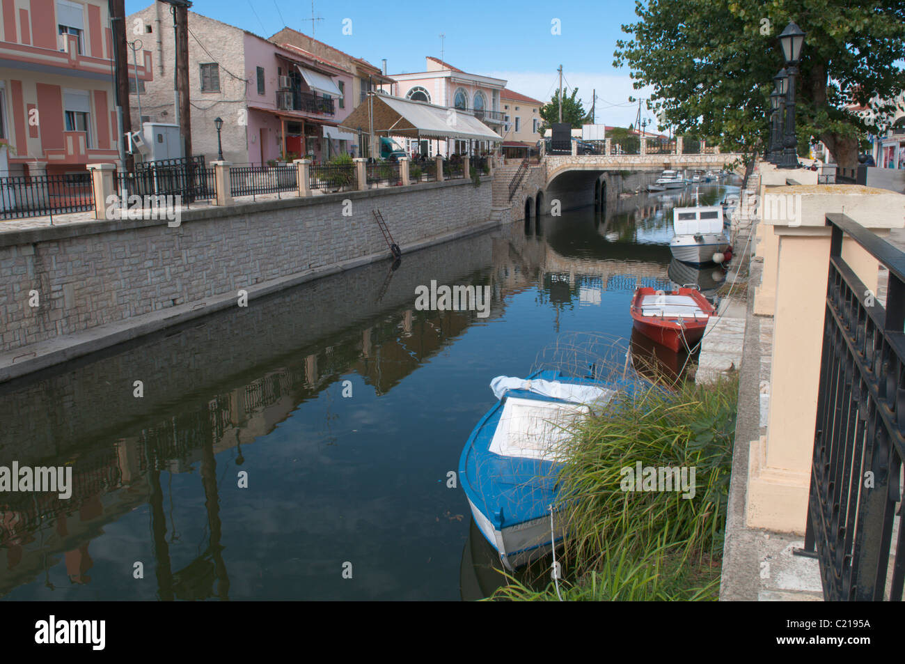 Corfu, Greece. October.River and boats in the centre of Lefkimmi Stock ...
