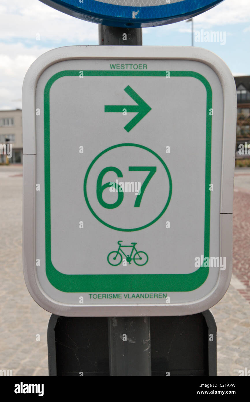 A cycle route direction sign Nieuwpoort, West Flanders, Belgium Stock ...