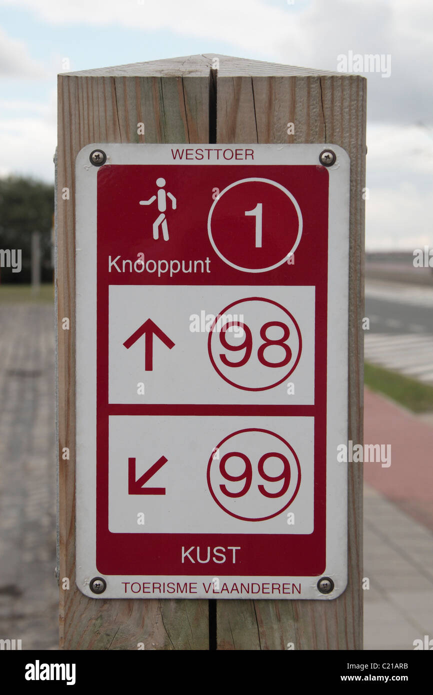 A pedestrian path sign (knooppunt or node) for a coastal (kust) walkway ...