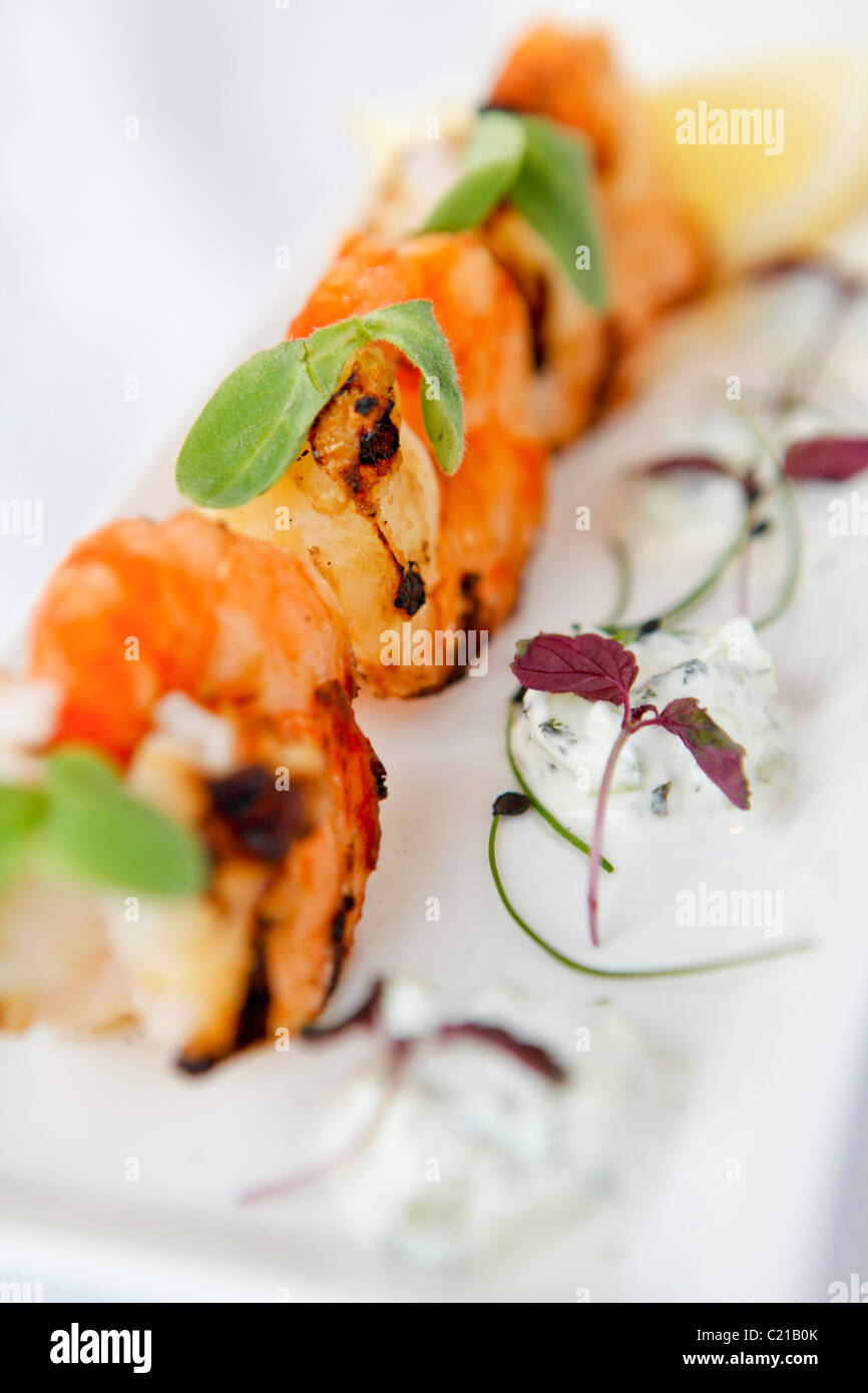 Starter of king grilled king prawns Stock Photo - Alamy