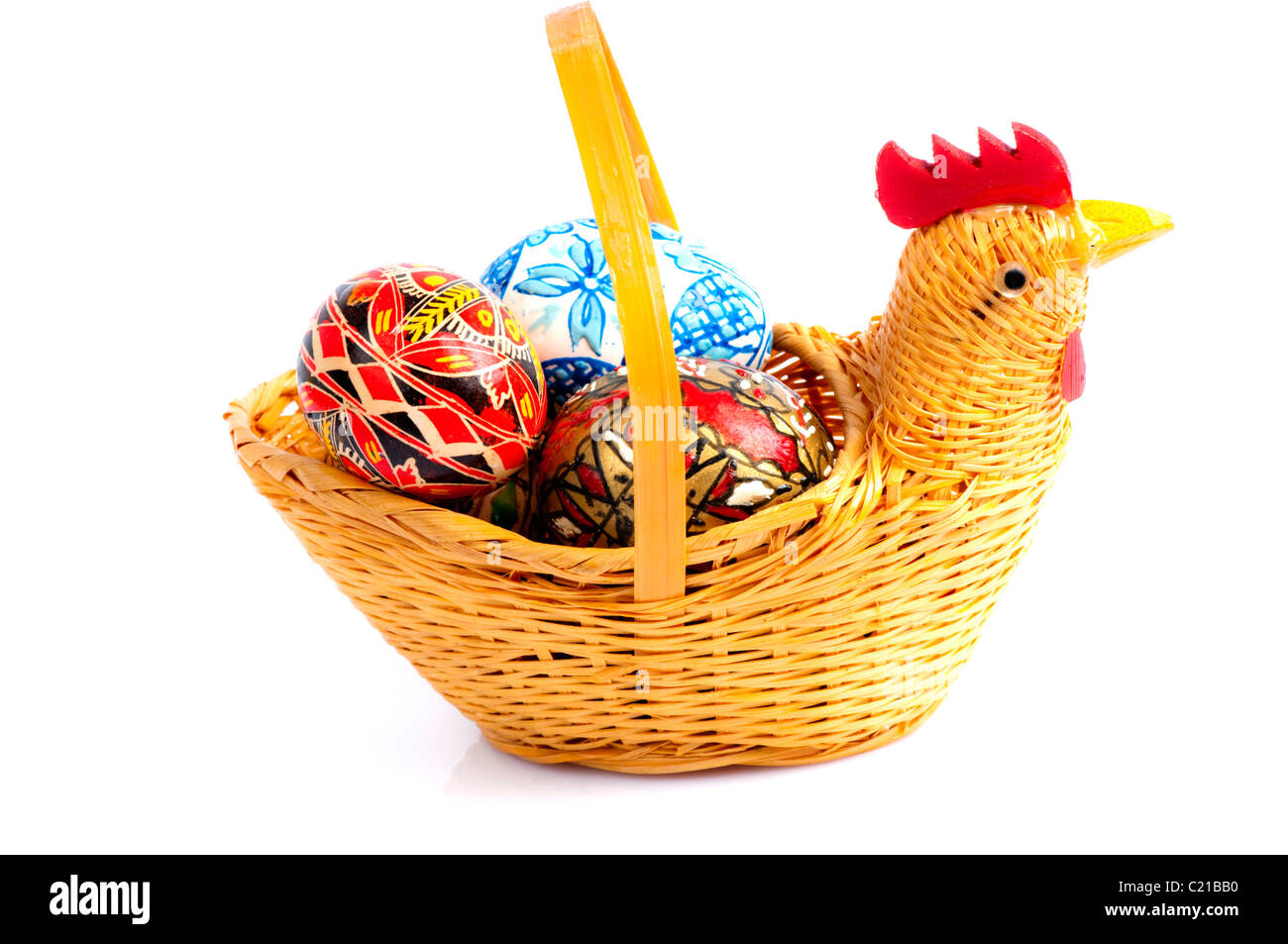 Basket shaped like a chicken filled with a variety of hand painted ...