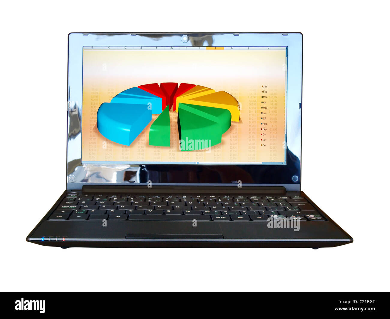 Notebook with pie chart on the screen Stock Photo - Alamy
