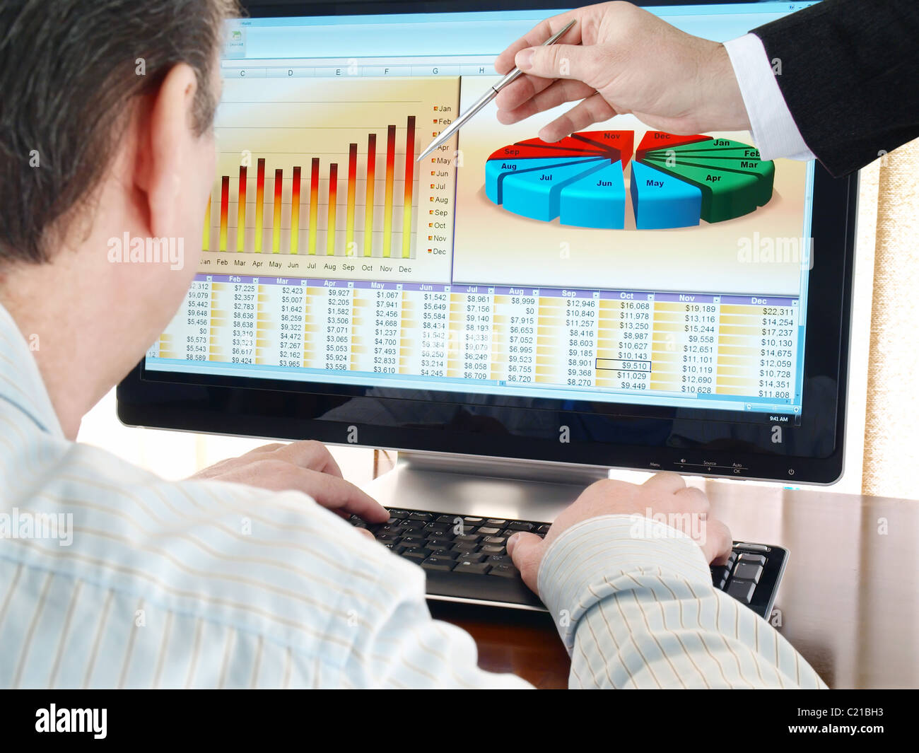 Analyzing financial data and charts on computer screen Stock Photo - Alamy