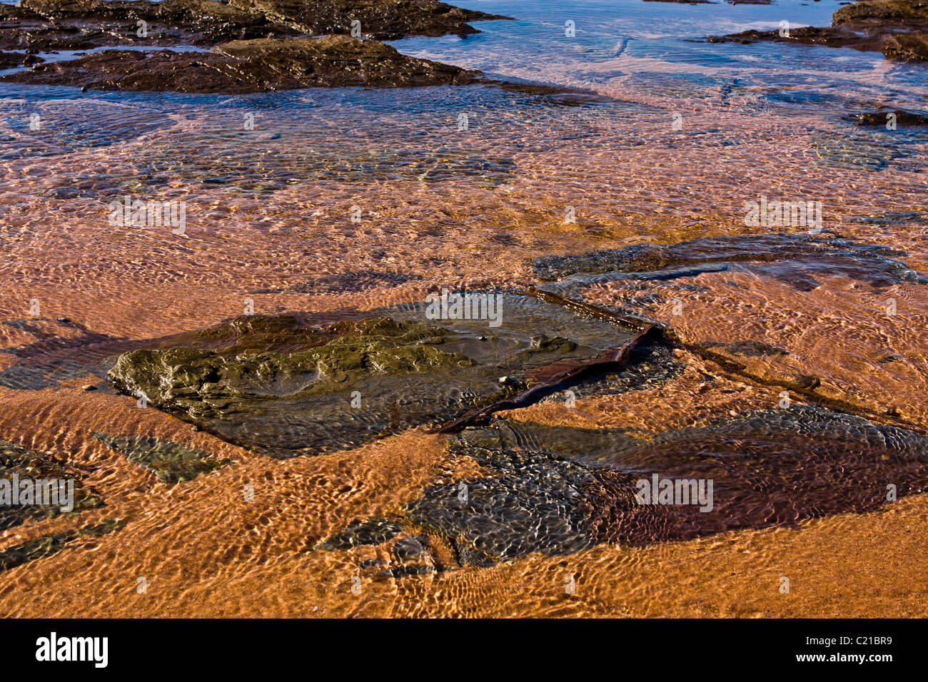Water flowing across sand and rocks Stock Photo - Alamy
