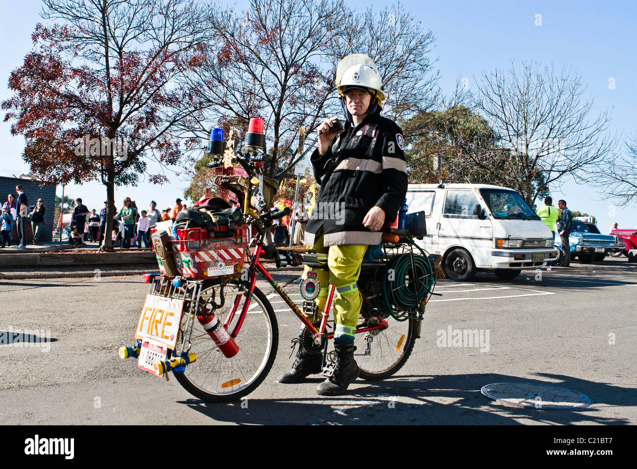 A NSW Rural Fire Service pedal powered fire fighting appliance Stock ...