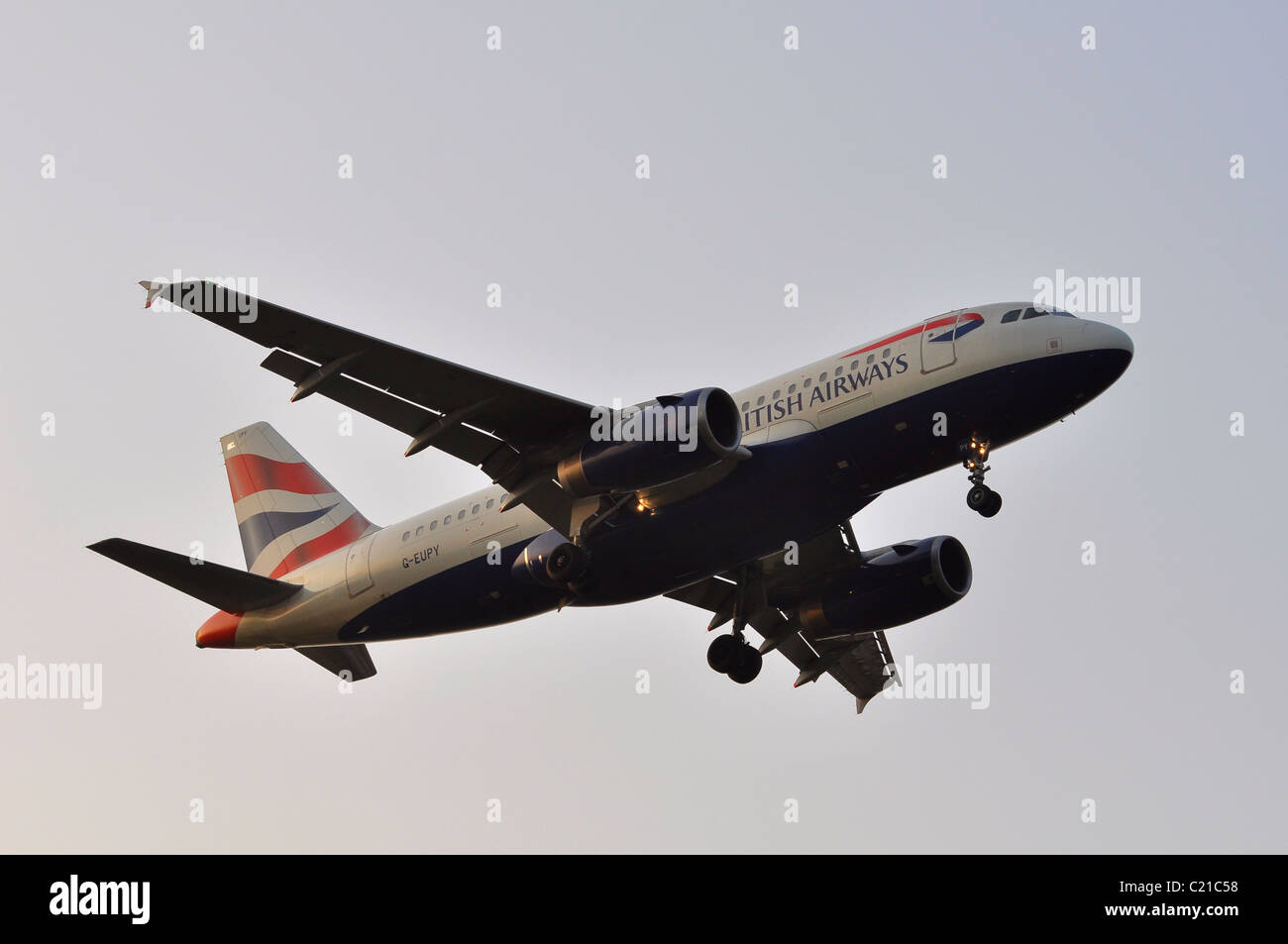 British Airways Airplane coming into land at Heathrow Airport, UK Stock ...