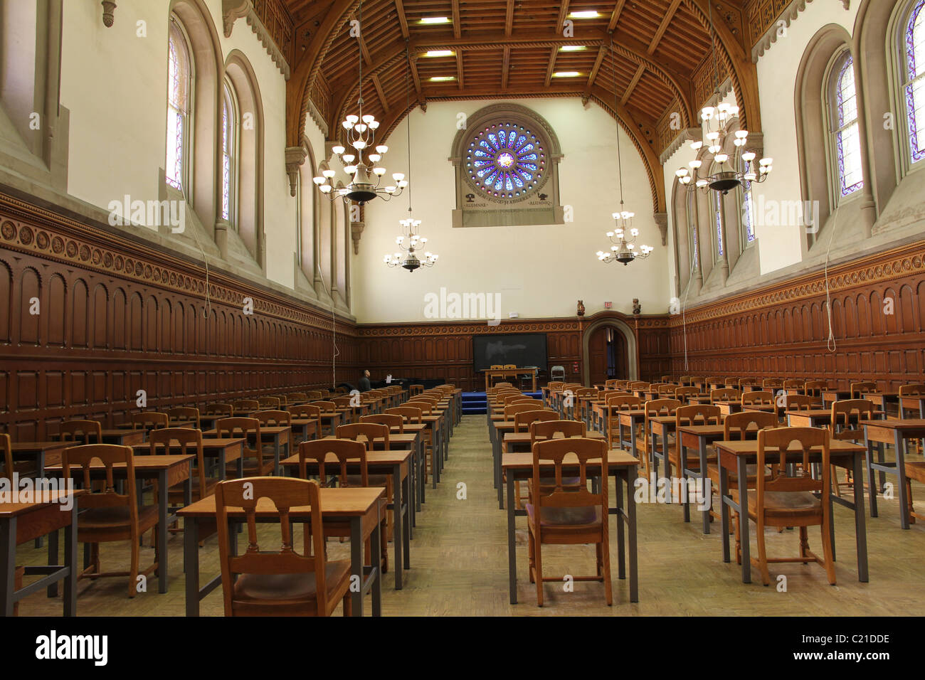 College lecture hall with oak hammerbeam ceiling Stock Photo - Alamy