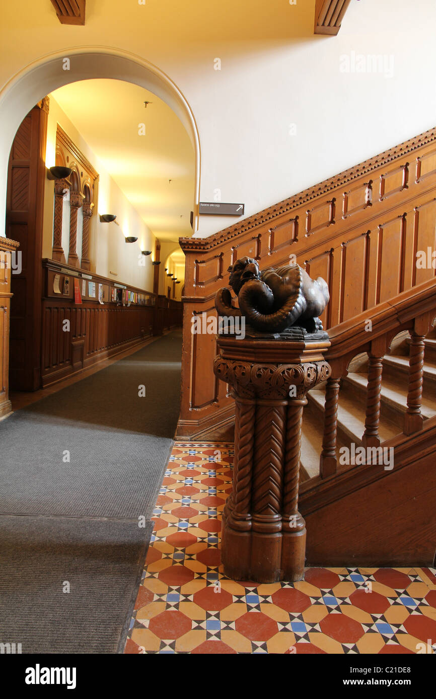 Carved wooden banister at University College, University of Toronto ...